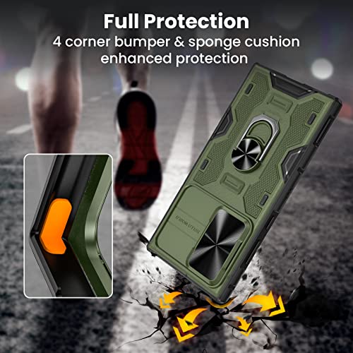 VEGO for Samsung Galaxy S23 Ultra Case, Galaxy S23 Ultra Case with Stand & Slide Camera Cover, Soft Microfiber Lining Sponge Cushion Bumper Kickstand Phone Case for Samsung S23 Ultra 6.8" 2023 - Green