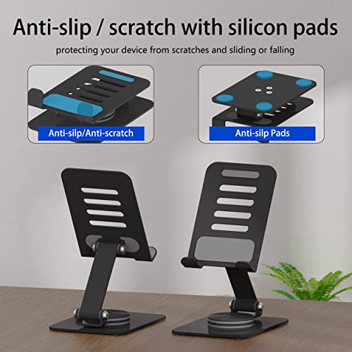 Vekesen Adjustable Foldable Cell Phone Stand 360° Rotating Cellphone Stand Holder iPhone Stand Compatible with All iPhone iPad Tablet 4-10'' Office Desk Accessories (Black)