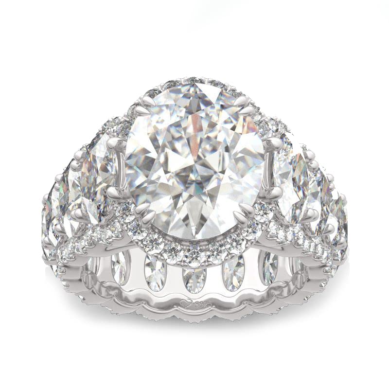 Jeulia 8.2 Carat Halo Rings for Women Sterling Silver Oval Cut Cubic Zirconia Wedding Rings CZ Solitaire Engagement Rings Romantic Jewelry Gift (5.5)