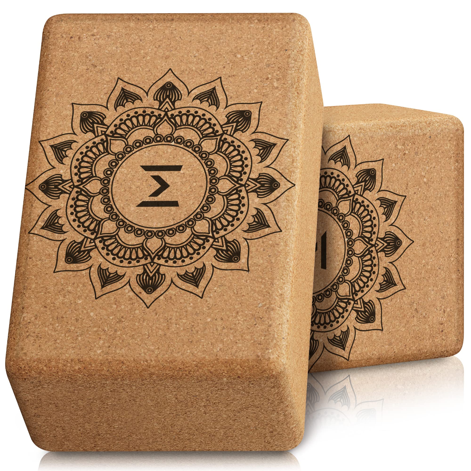 Motivated Mindset Cork Yoga Blocks | Set of 2 - Strong Material, Smooth Corners, Easy to Grip | Supports and Improves Strength, Flexibility, and Balance | Premium Design Yoga Bricks for Kids & Adults