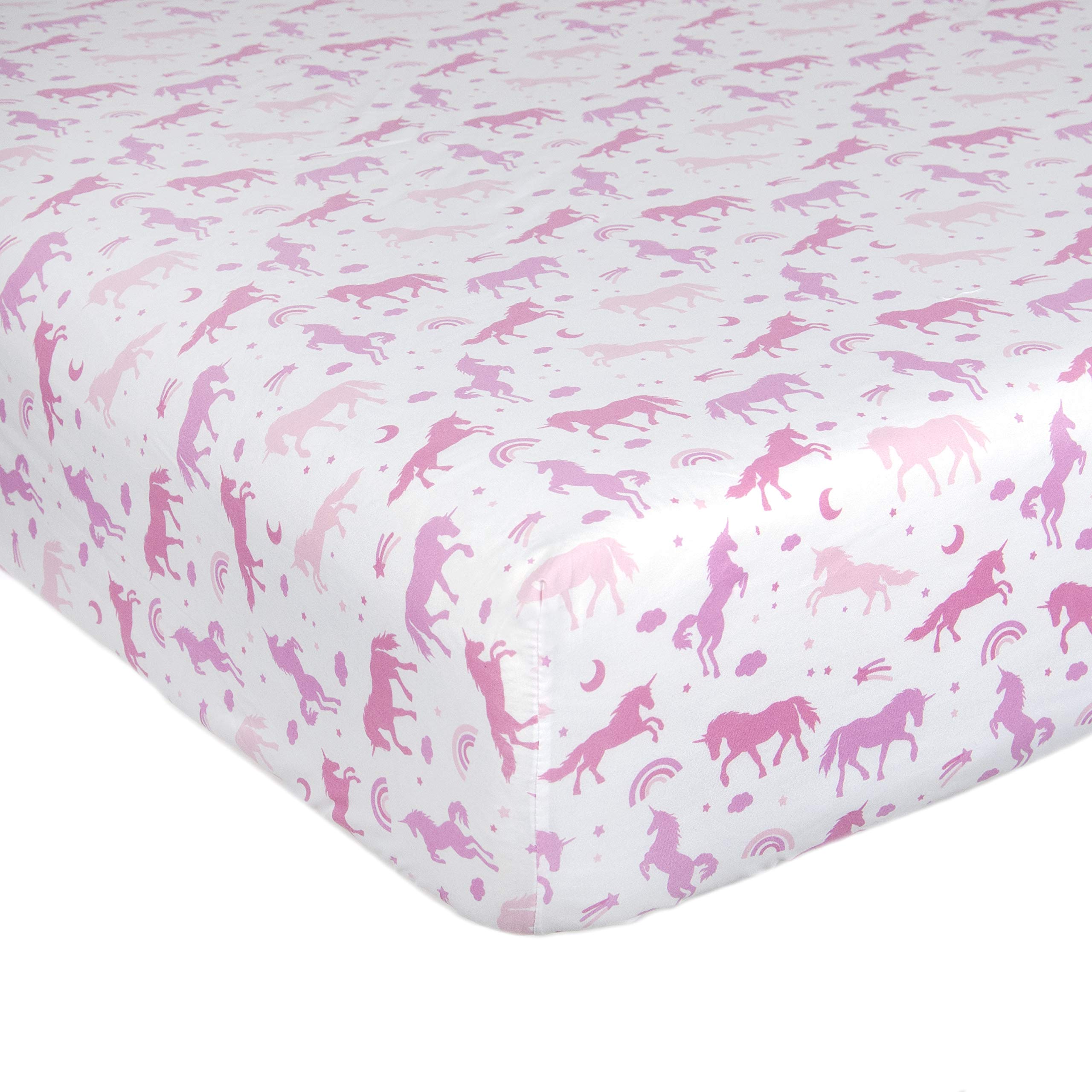 Kids Rule 3-Piece Unicorn Sheet Set | 1 Twin Flat Sheet, 1 Twin Fitted Sheet & 1 Queen Pillowcase | 100% High-Grade Micro-Denier Polyester Fiber | Soft, Smooth & Durable | for Girls | Pink & Purple