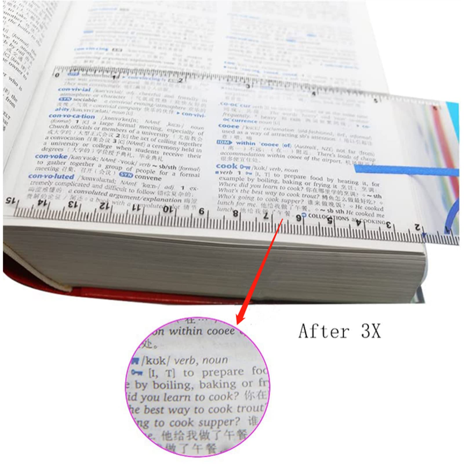 Magnifier Bookmark 3PCS Blue Magnifying Fresnel Lens Bookmarks with 6Inch Ruler,3X Magnifying Glass, for Reading Small Fonts, Maps and Books