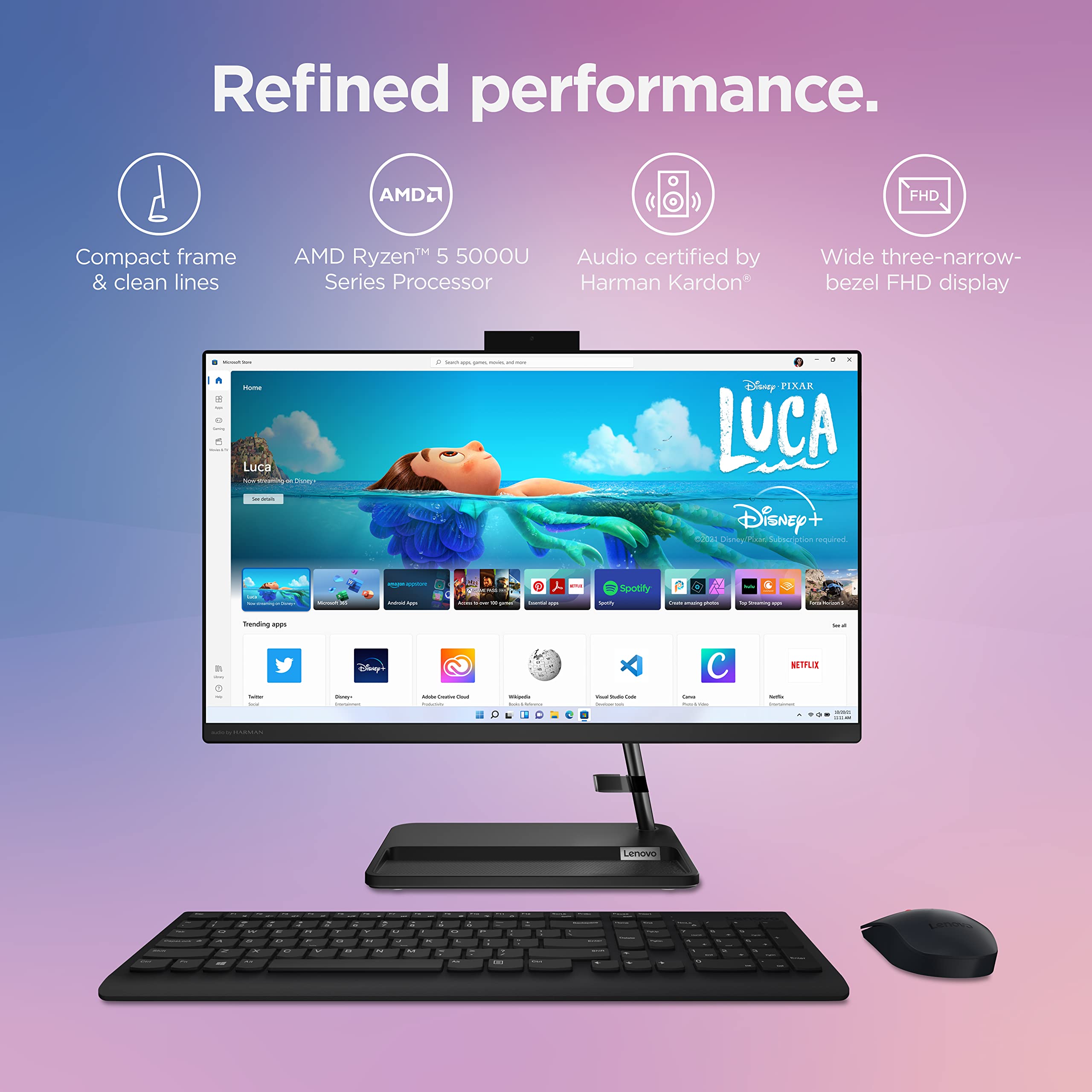 Lenovo IdeaCentre AIO 3-2022- All-in-One Desktop - 23.8" FHD Touch Display - HD 720p Camera - Windows 11 Home - 8GB Memory - 512GB Storage - AMD Ryzen 5 5625U - Black - Mouse & Keyboard (Renewed)