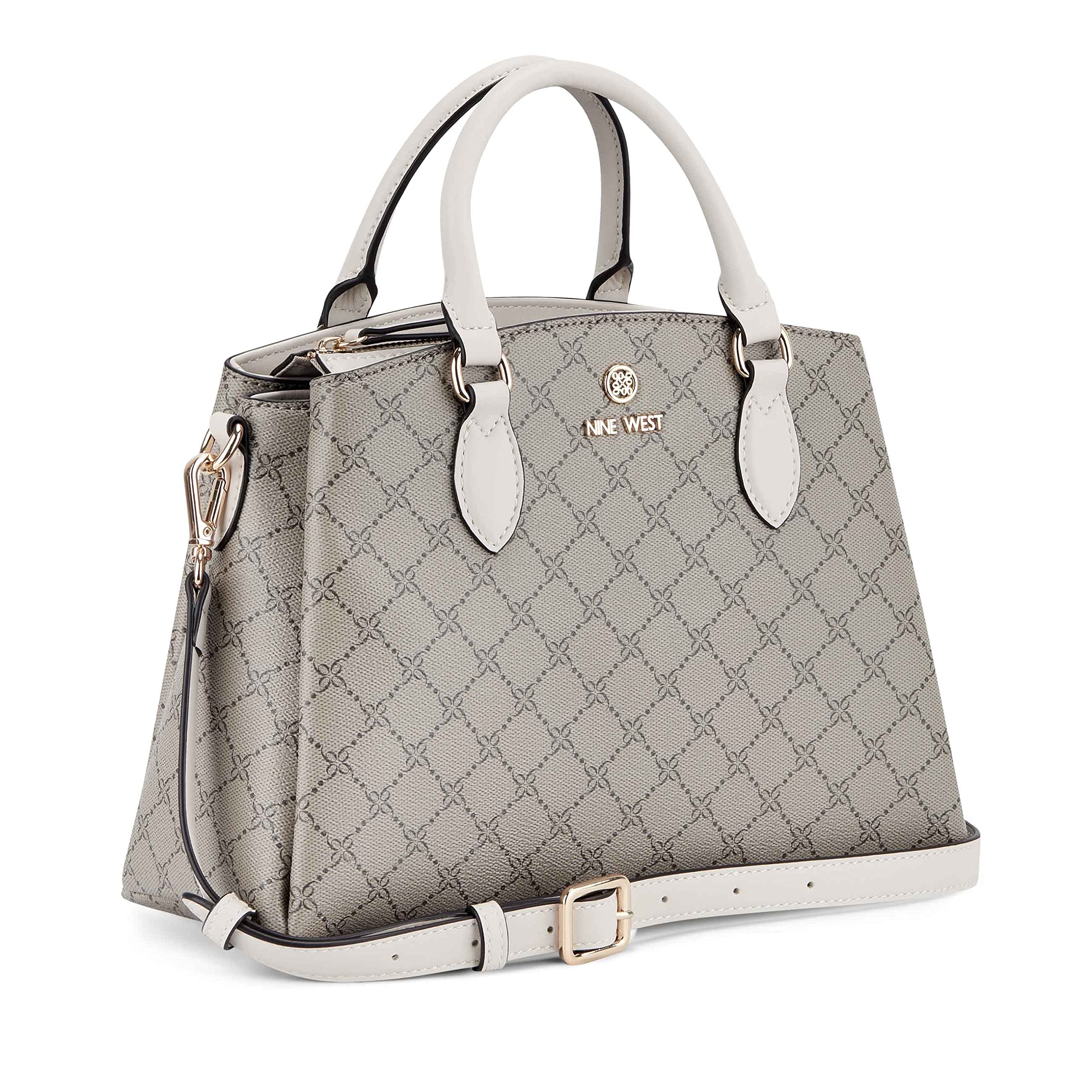 Nine West Zenith Small Triple Compartment Satchel Crossbody, Beige Logo/Milk