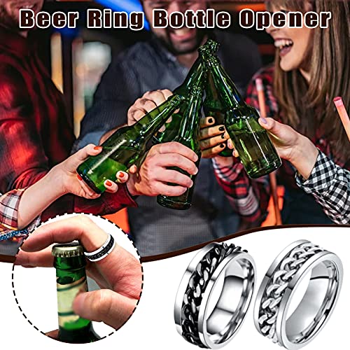 ManRiver Rotation Chain Promise Rings for Women Men - Premium Alloy Chains Multi-function Beer Bottle Ring Jewelry Gift Accessory Size 6-13 (Black, 7)