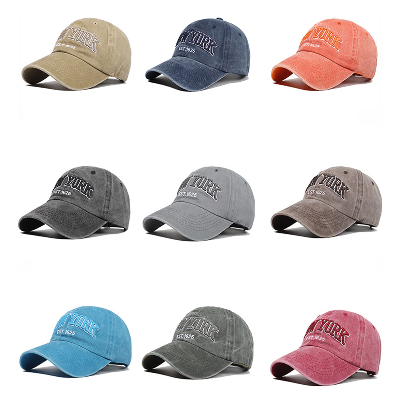 New York Cotton Baseball Cap, Classic Vintage Washed Dad Hat Adjustable Snapback Summer Hats for Men Women Teens Kids Navy Blue