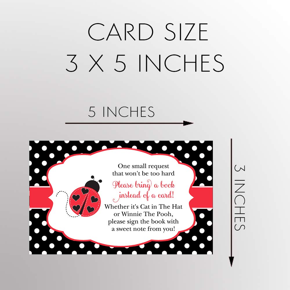 Ladybug Baby Shower Bring A Book Cards Polka Dots Lil Lady Bug Baby Sprinkle Red Black Green Polka Dots Spring First Books Baby Little Library Unisex Printed Book Inserts (25 Count)