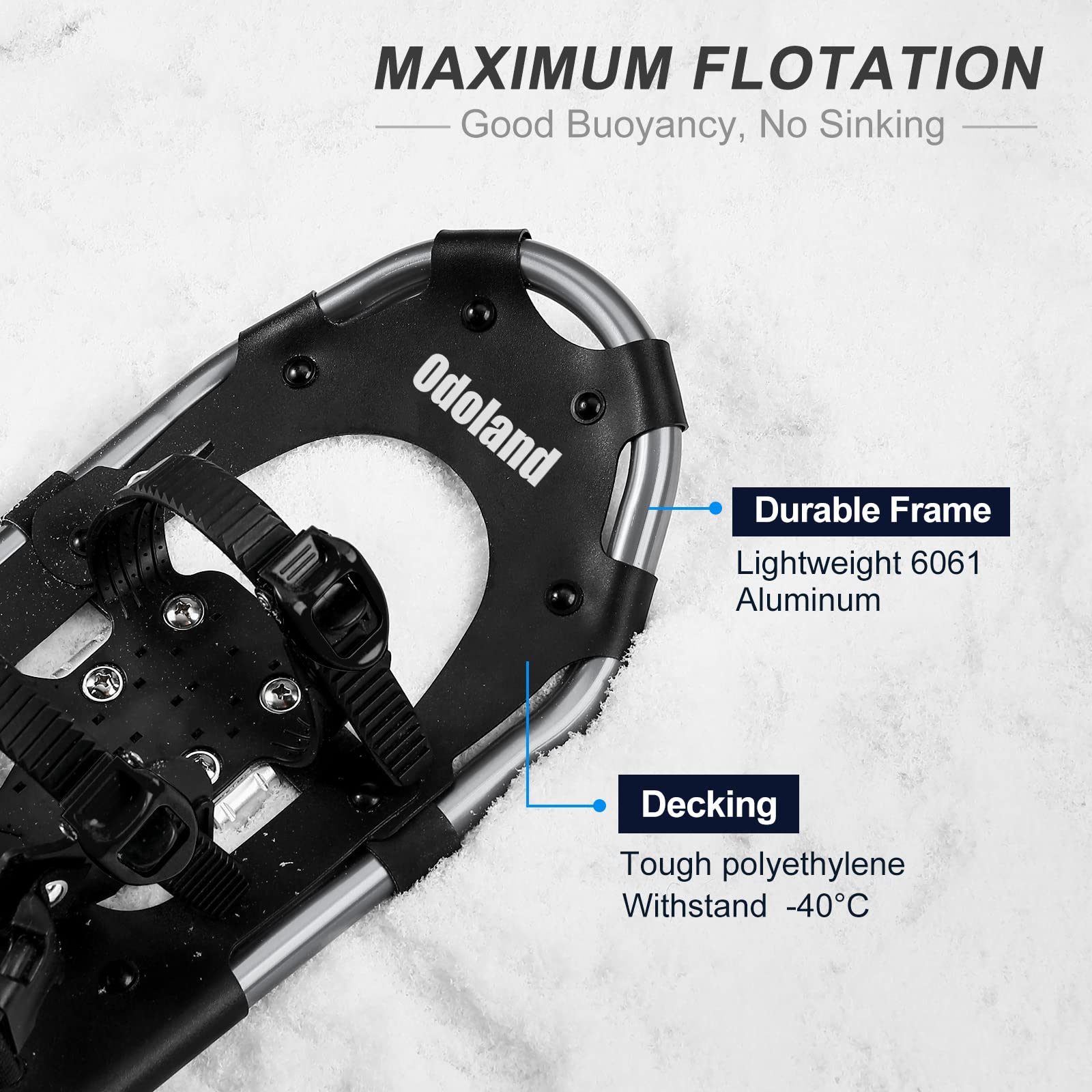 Odoland Bundle - 2 Items 4-in-1 Snowshoes with Trekking Poles, Black, M and Detachable Magnetic Snow Ski Goggles, Black Frame Silver Lens, VLT 10%
