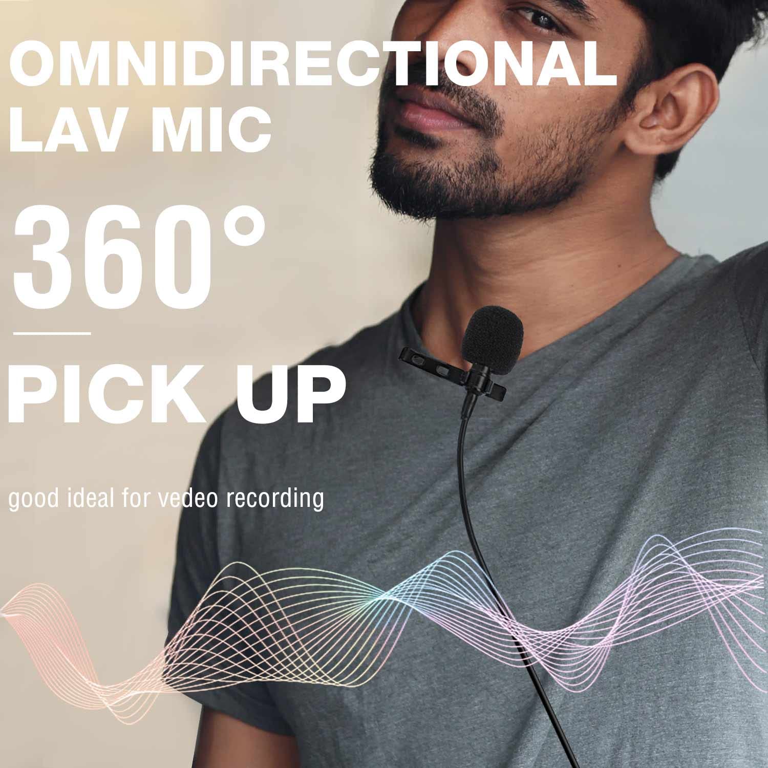 LMS Lavalier Lapel Microphone Omnidirectional Condenser Lav Mic with Extension Cord Professional Recording Mic Clip on Microphone for iPhone Android PC Camera for YouTube