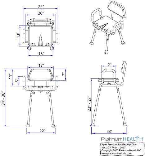 Platinum Health Hip Chair, APEX(tm) Premium, Padded, Height Adjustable, SEAT-Angle Adjustable Hip Chair. Doctor and Rehab Specialist Recommended