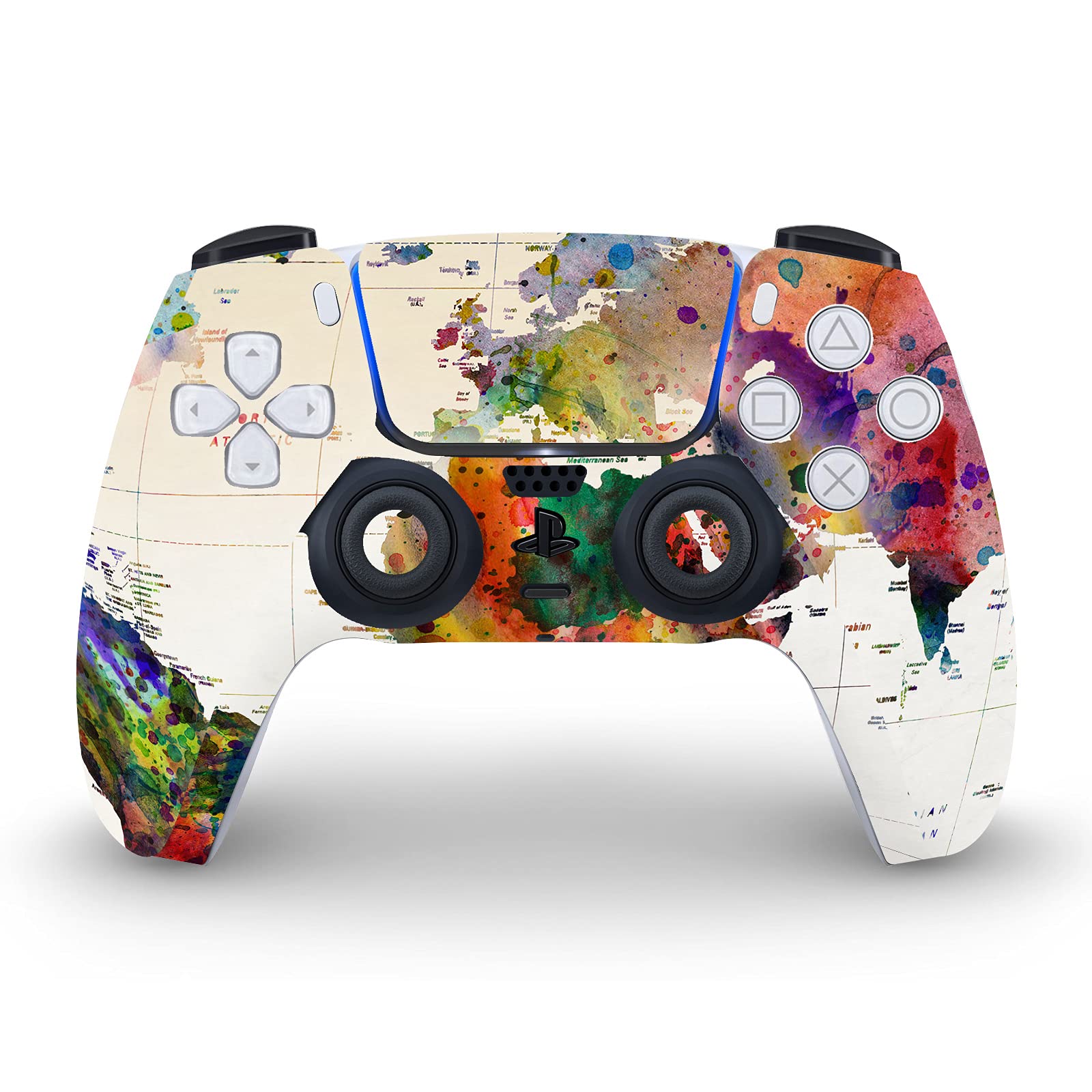 Map of The World Art Mix Matte Vinyl Faceplate Sticker Gaming Skin Case Cover Compatible with Sony Playstation 5 PS5 Digital Edition Console and DualSense Controller
