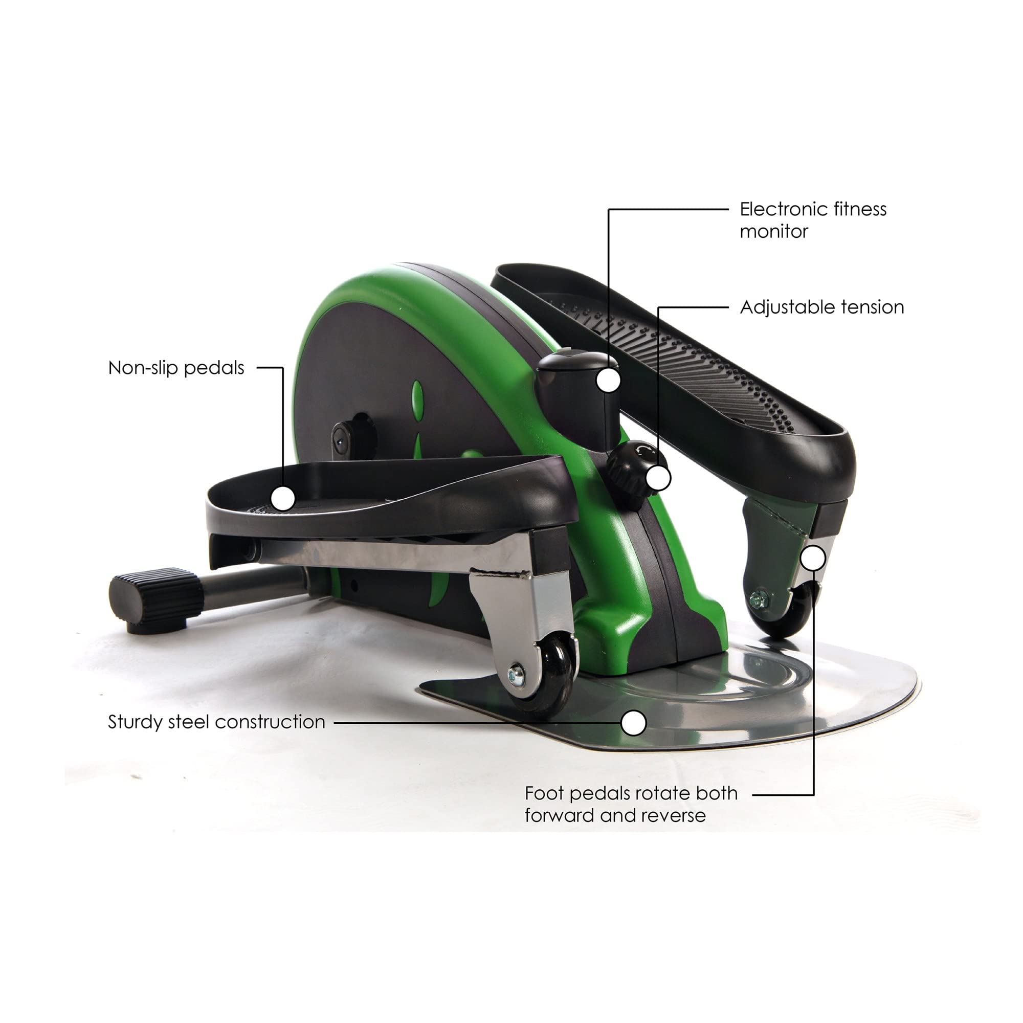 NKII Inmotion E-1000 Mini Elliptical Trainer, Adjustable Tension Resistance, 250 lb. Weight Limit, Green