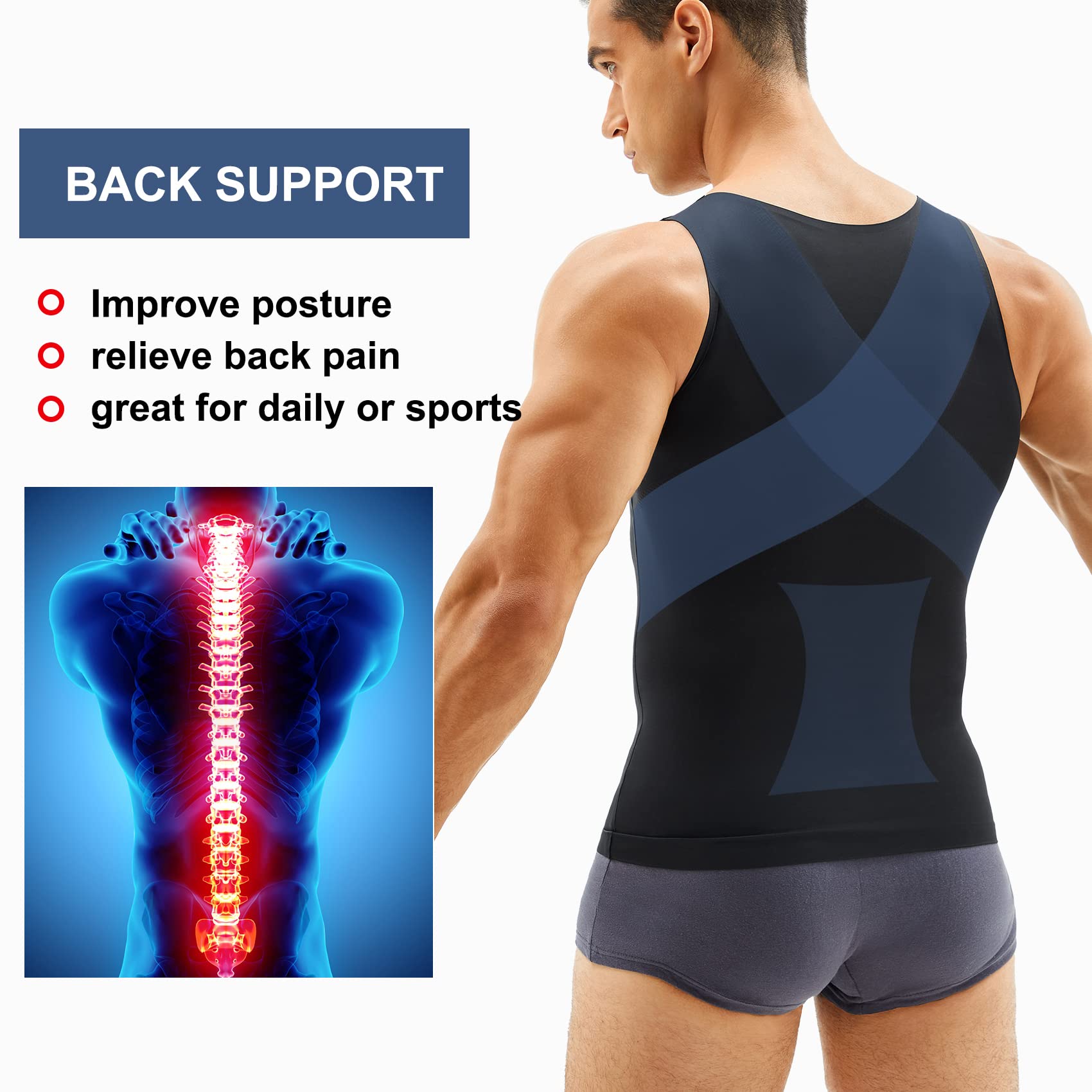 MOLUTAN Compression Tank Top Men Compression Shirt Slimming Body Shaper Vest Sleeveless Undershirt Shapewear Black