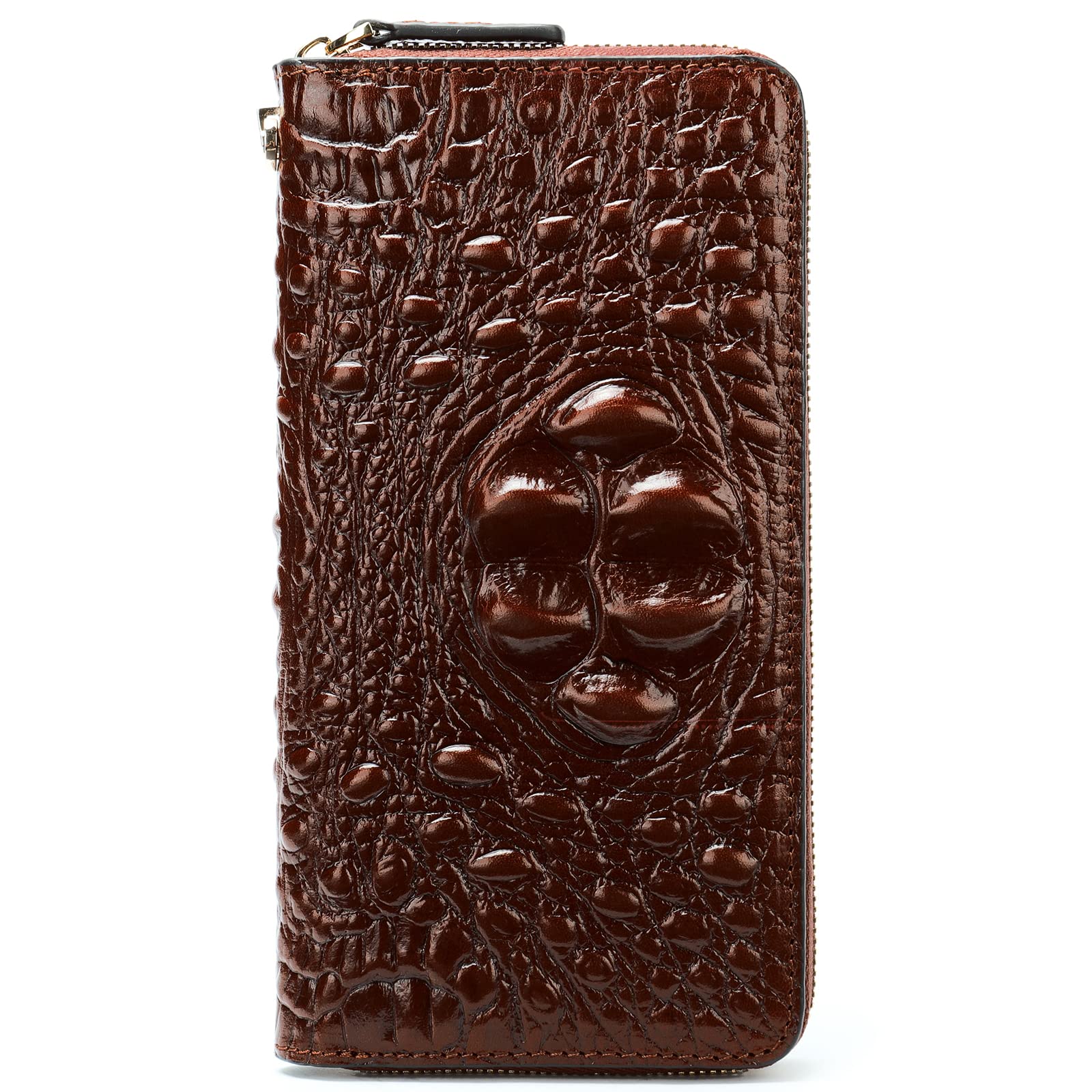 NIUCUNZH Crocodile Wallets for Women, Leather Wallet with Wristlet - Elegant Designer, Large Capacity, RFID Blocking Brown