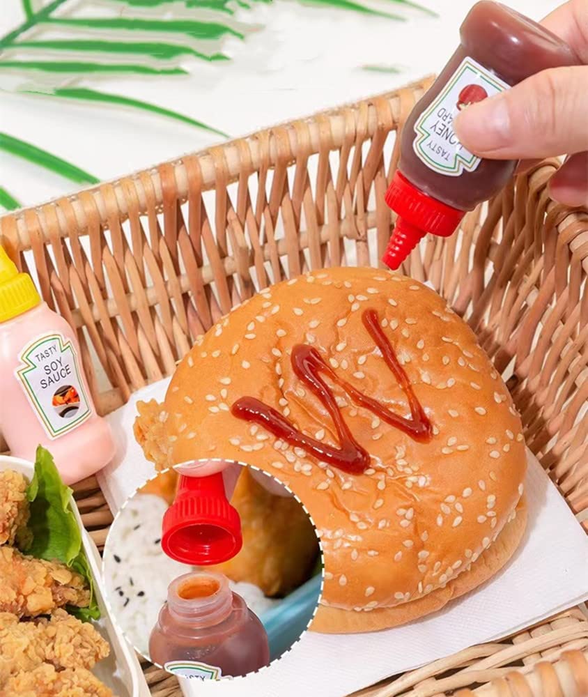 LOPURO 4Pcs Mini Ketchup Bottle, 25ml Plastic Condiment Squeeze Bottles Refillable Ketchup Soy Sauce Honey Salad Dressing Container Bottles with Screw Cap for Camping Office School BBQ Bento Box