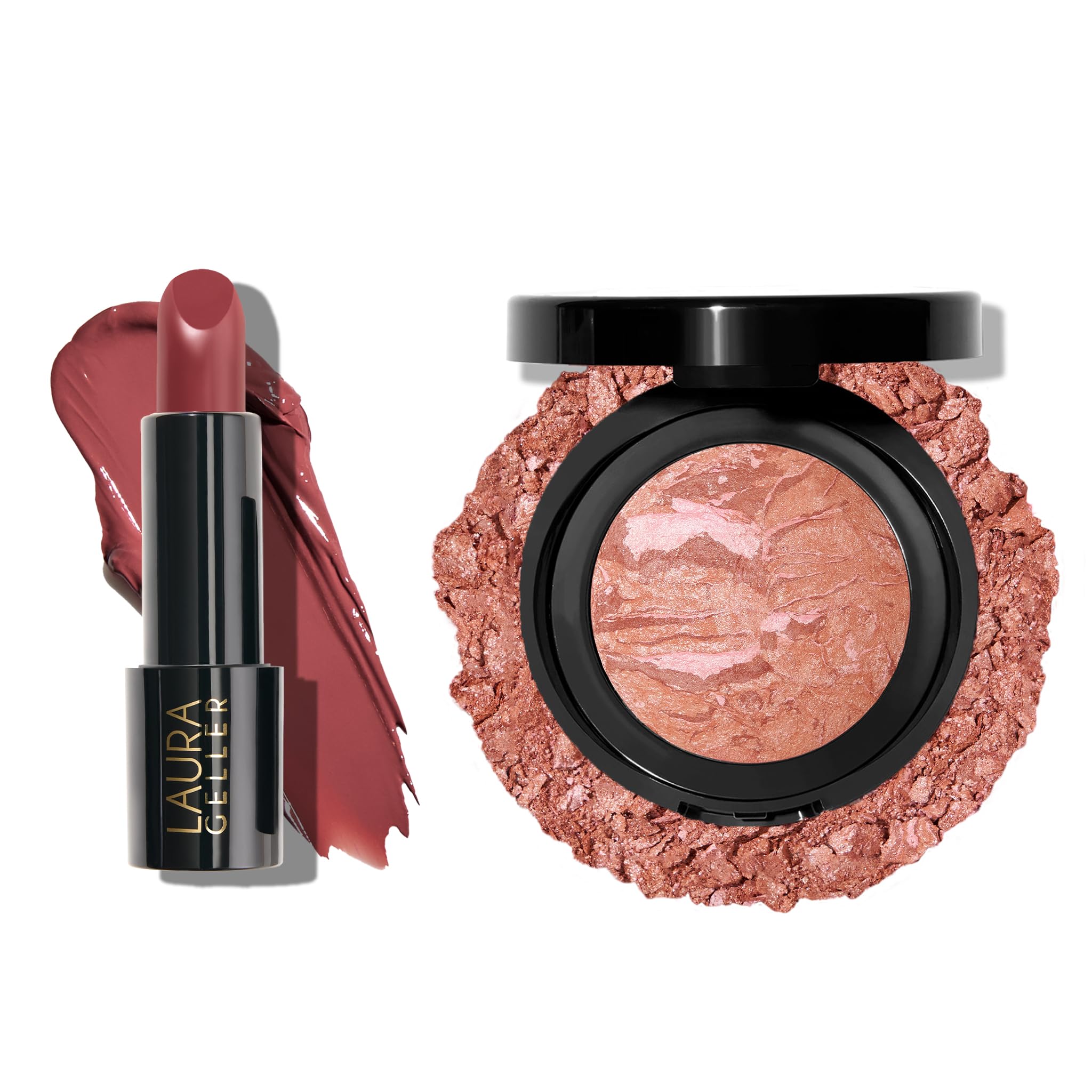 LAURA GELLER NEW YORK Baked Blush-n-Brighten Blush, Pink Grapefruit + Modern Classic Cream Lipstick, Mauve Majesty