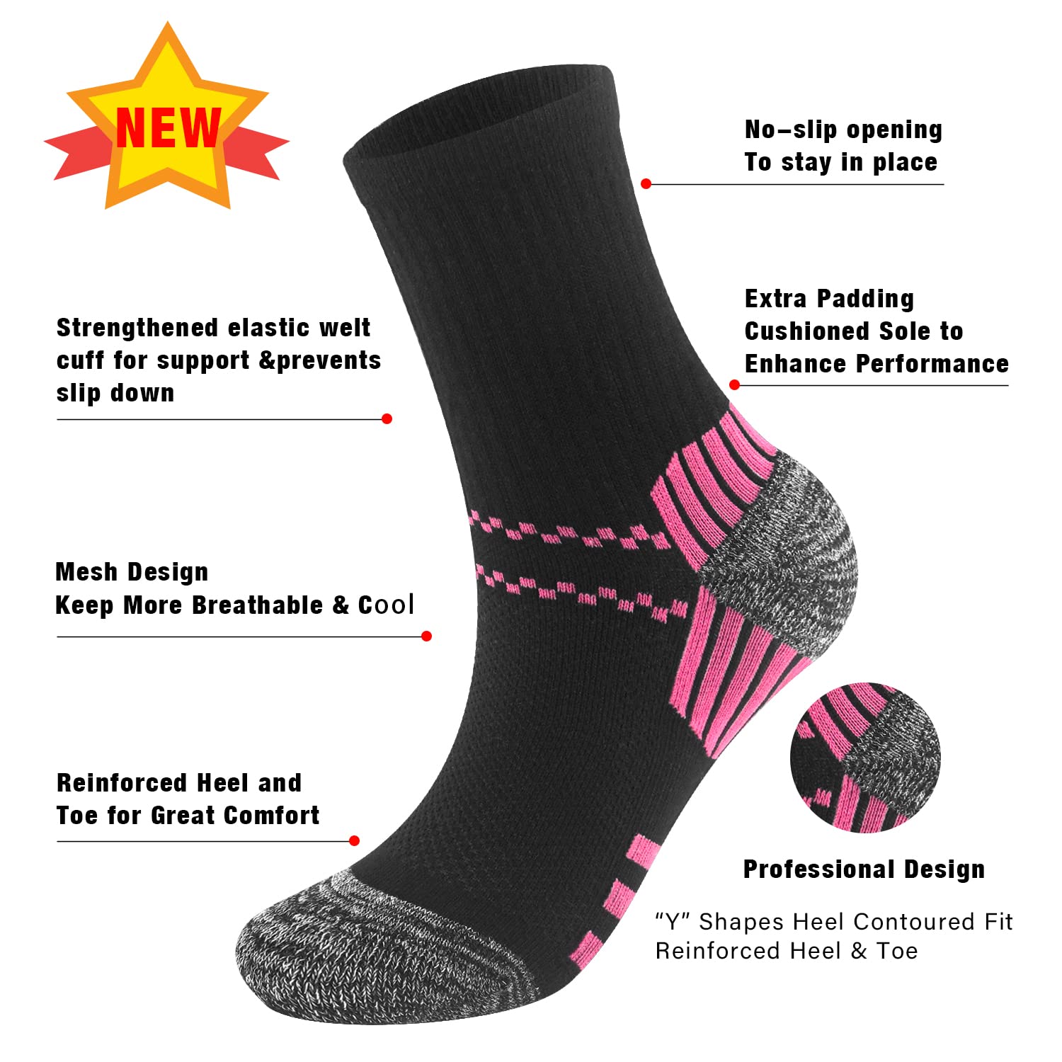 Iseasoo Compression Socks for Women & Men Circulation - Plantar Fasciitis Crew Socks Best Support for Athletic Running Cycling(S/M