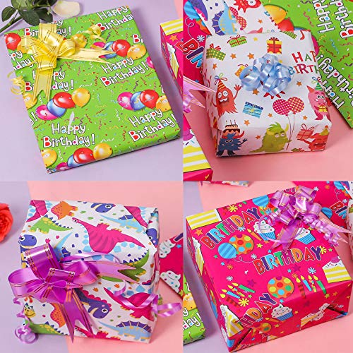 U'COVER Gift Wrapping Paper Happy Birthday Princess Theme Wrapping Paper Pack of 20 Sheets