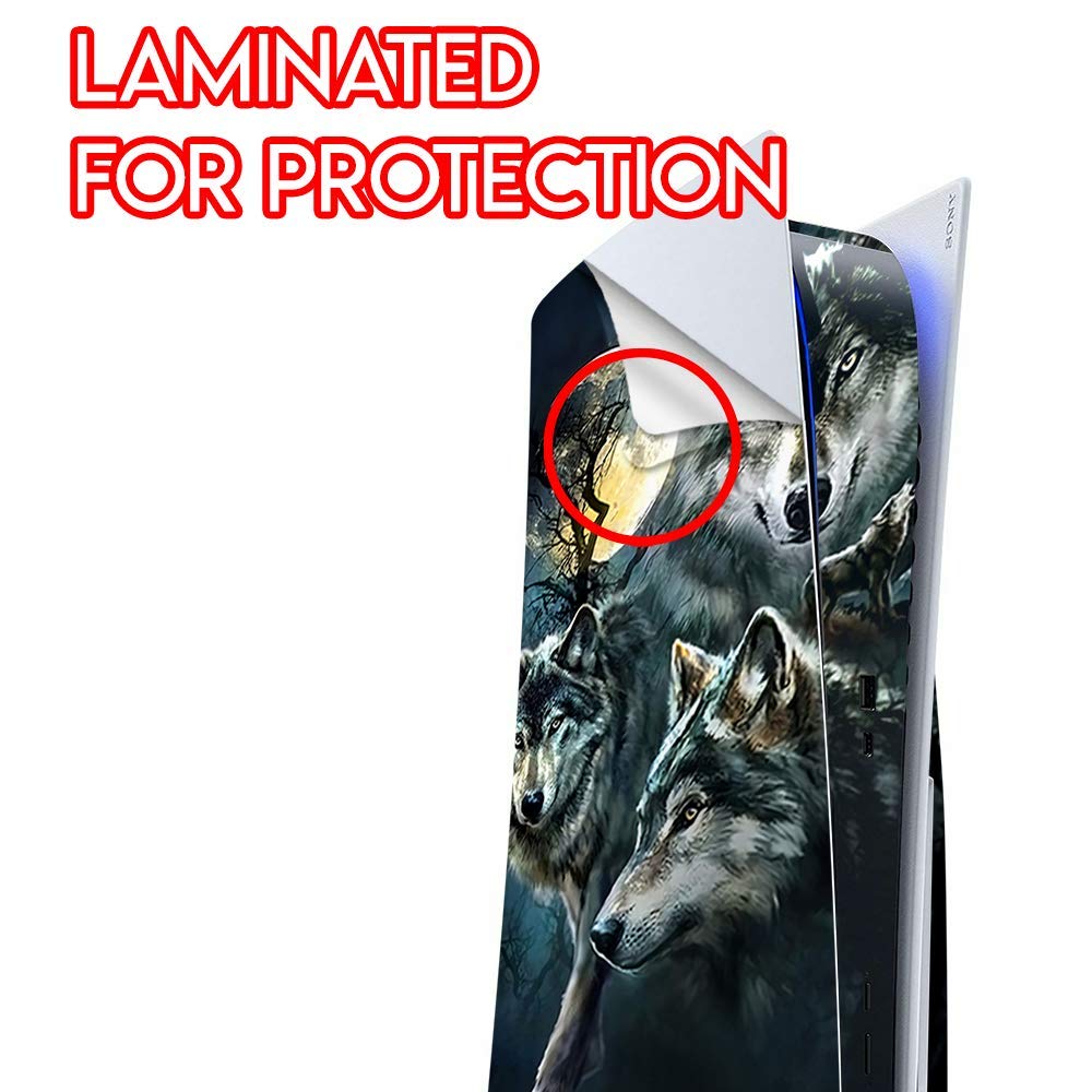 ITS A Skin Skins Compatible with Sony Playstation 5 Console Disc Edition - Protective Decal Overlay Stickers wrap Cover - 3 Wolves Moonlight