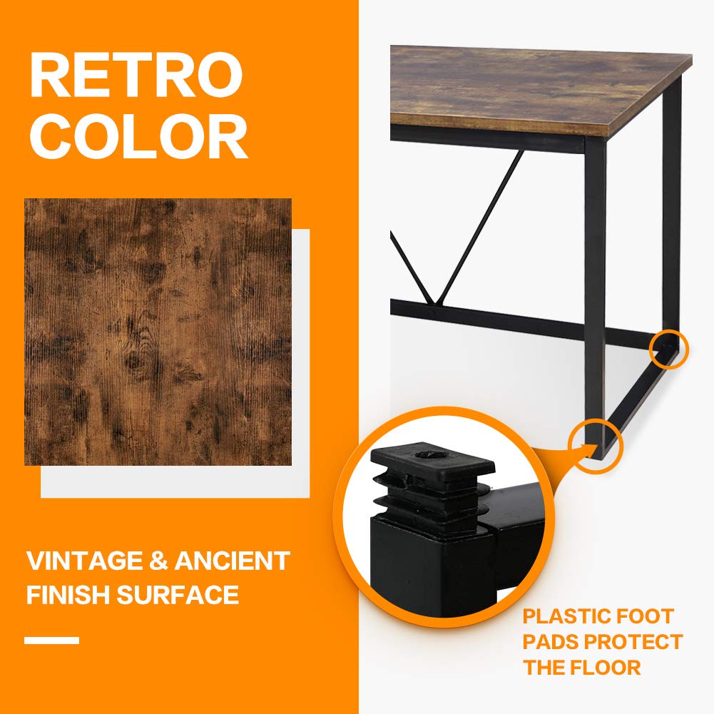 Lazyin Computer Desk Writing Desk 55 inch Industrial Wooden Style Vintage PC Laptop Table with 0.98" Thicker Board Sturdy Home Office Desk, Retro Brown