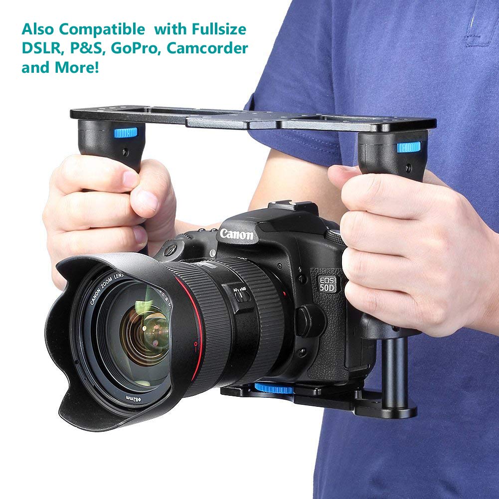 iShot Pro Universal Smartphone Premium Aluminum Video Rig Camera Tripod Mount Holder Stabilizer Handle Cage - Compatible with iPhone Samsung Android Google Sony GoPro Camcorder DSLR LED Mic and More