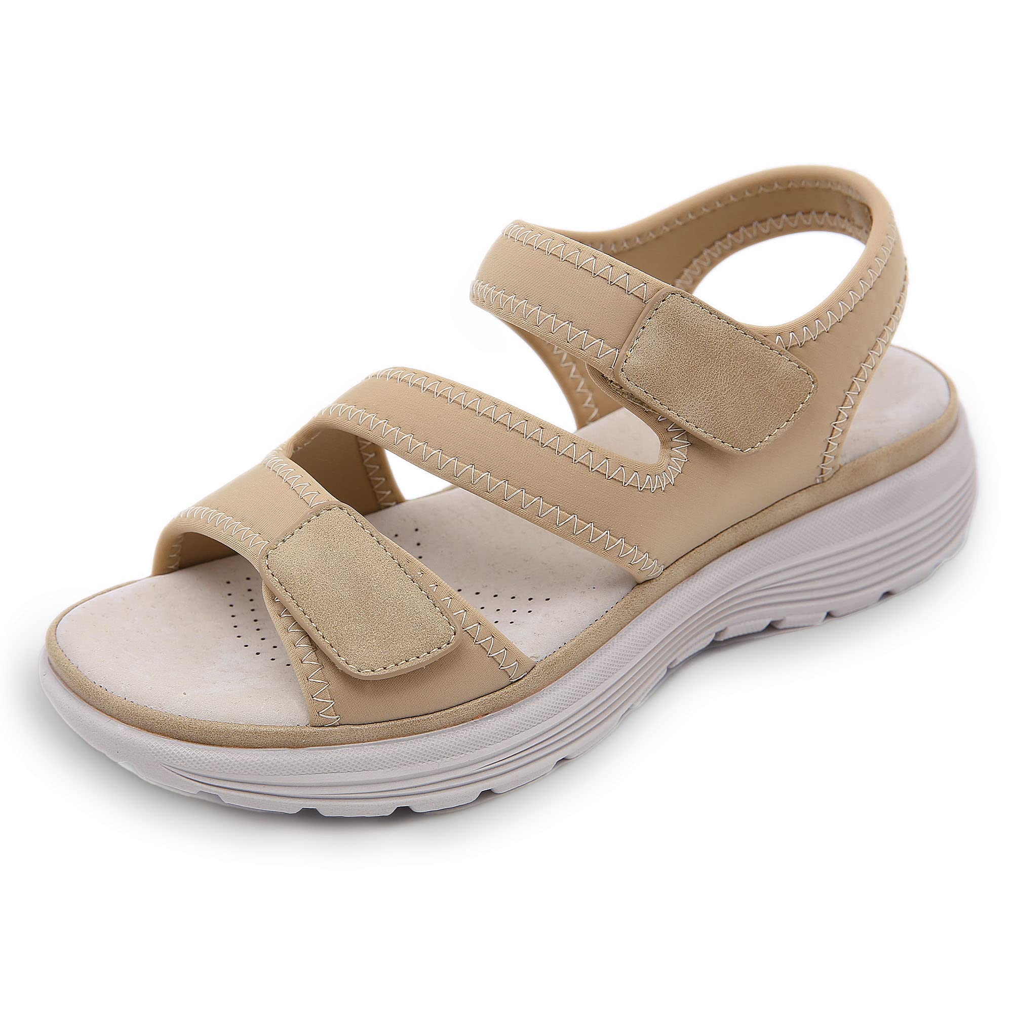 Lazzy Women's Hiking Sandals Ladies Platform Open Toe Casual Sandals Adjustable Sport Athletic Sandals Comfortable Summer Walking Shoes Beach Water Shoes for Women Apricot Size 8