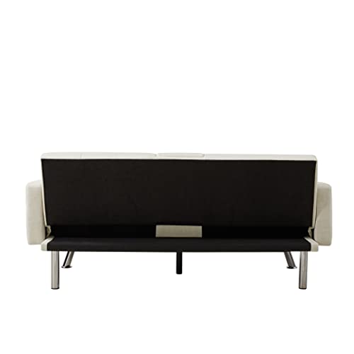 Verfur Linen Upholstered Futon Bed with 2 Cup Holders,Button Tufted Convertible Folding Loveseat, Small Lounger Sofa & Couch for Compact Living Spaces,Apartment, 75.59", Beige