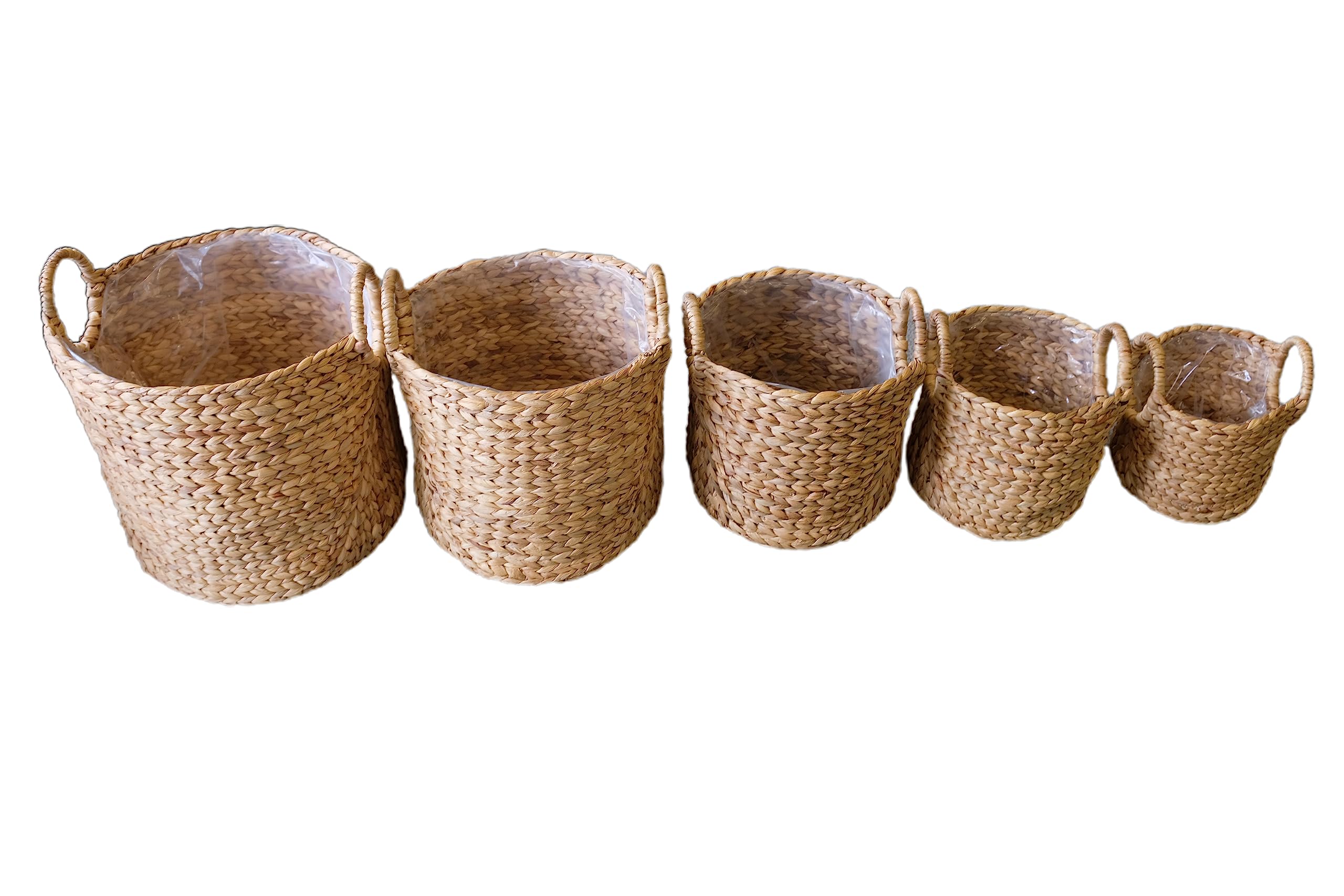 LilaCraft Wicker Baskets for Storage with Liners, Water Hyacinth Storage Baskets for Planting, Handwoven Wicker Storage Cubes, 5 Pack, Brown