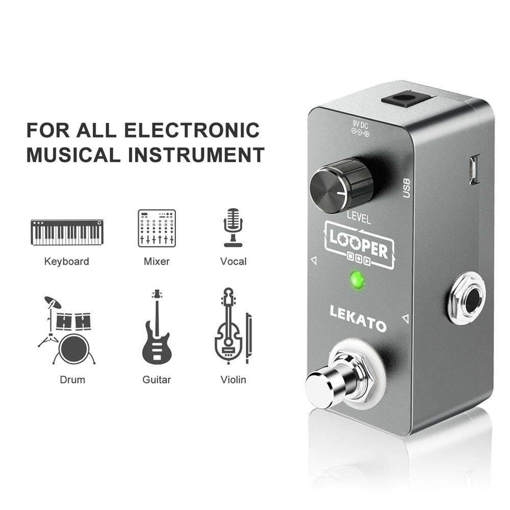 LEKATO Guitar Looper Effect Pedal Loop Pedal Unlimited Overdubs 5 Minutes Looping Time Looper Pedal with USB Cable and 9V 0.6A Pedal Power Supply Adapter