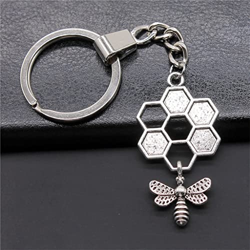 SLNFXC Souvenirs Men Keychain Sliver Colors 46x25mm Honey Bee Pendant Keyring Accessories