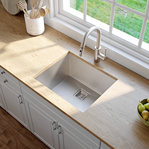 KRAUS Pax 22 1/2-inch 16 Gauge Undermount Single Bowl Stainless Steel Kitchen Sink, KHU23, Satin