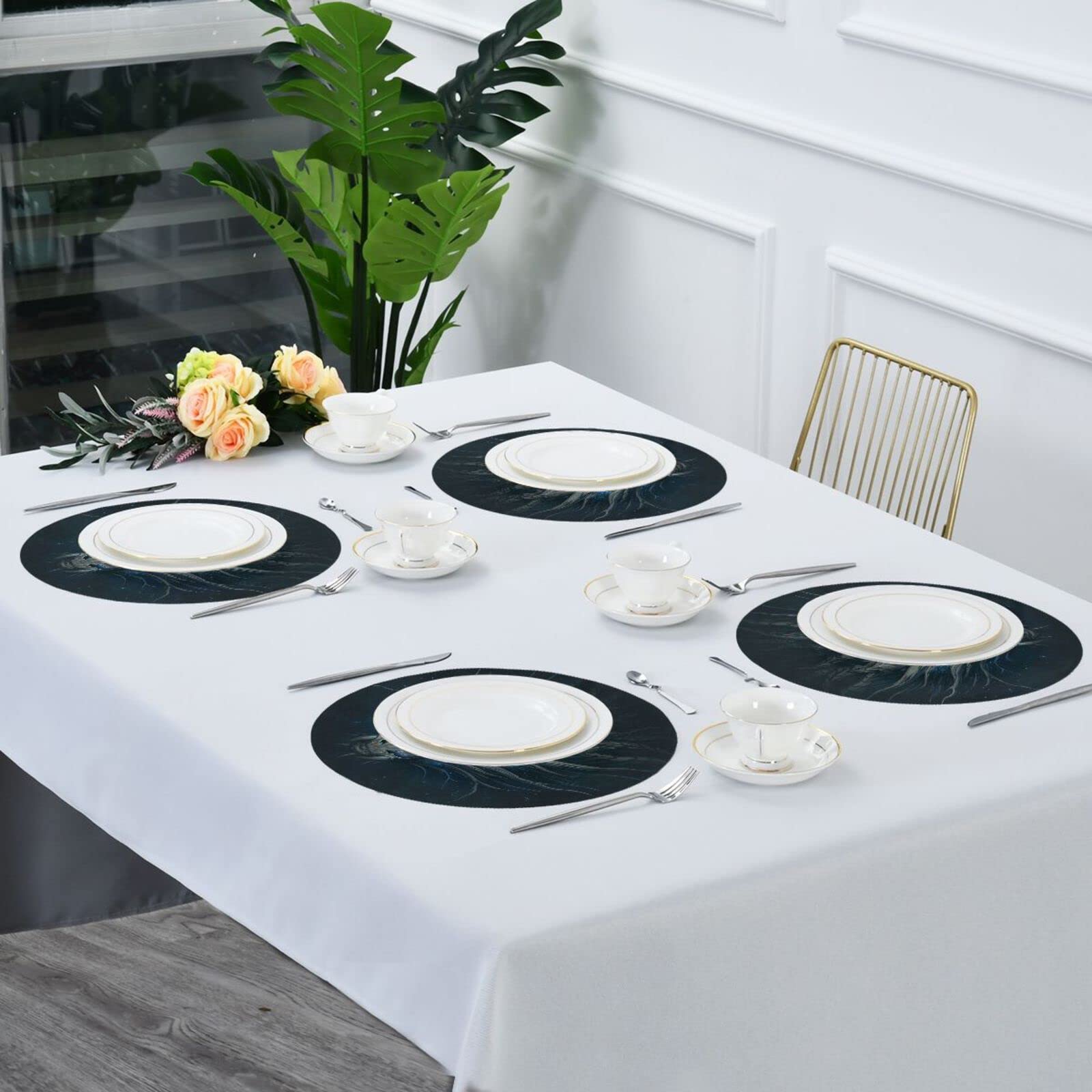 Kigai Round Placemats for Dining Table Set of 4, Grey Dragon Non-Slip Washable Table Mats Kitchen Heat Resistant Place Mats for Outdoor Indoor Table Decoration