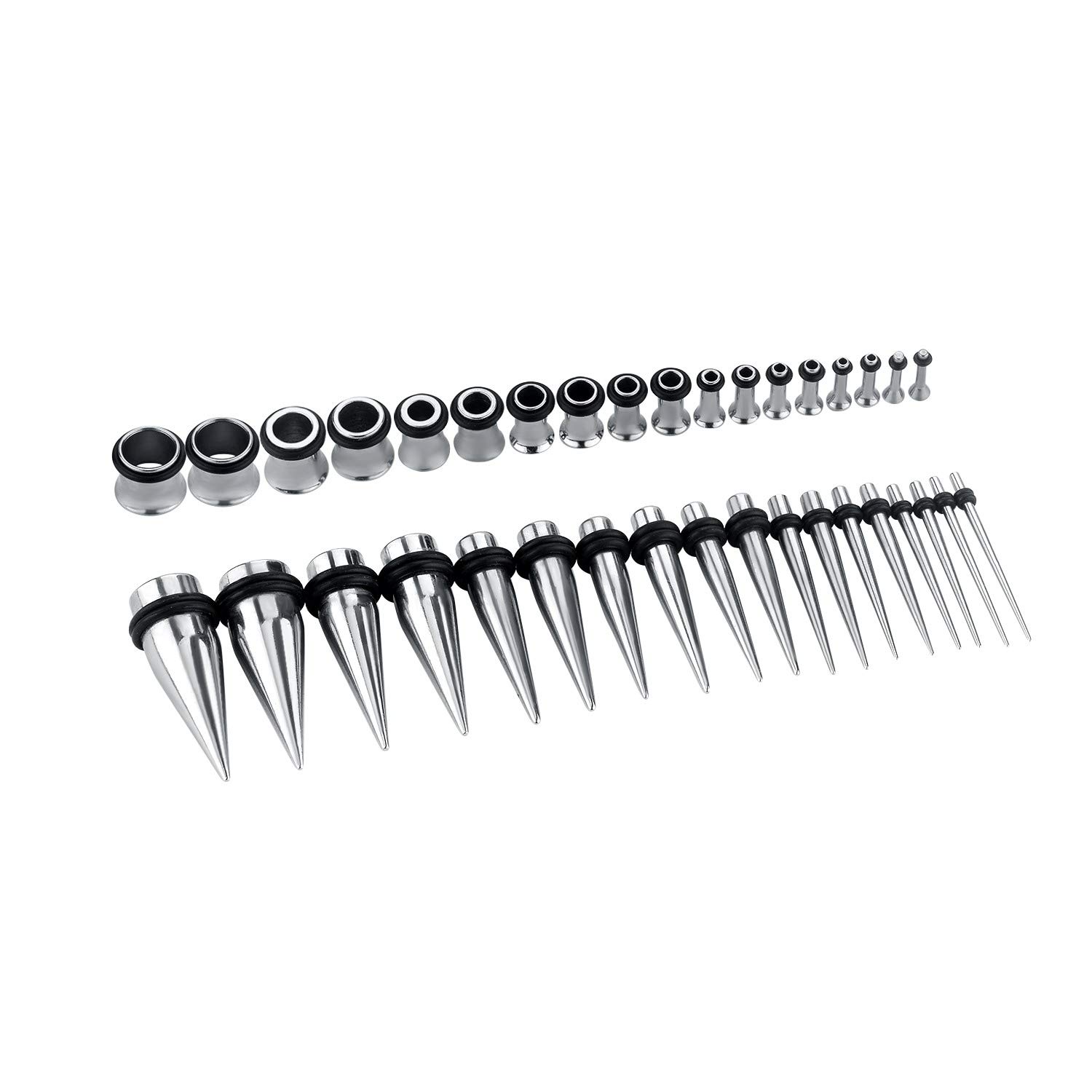 LEFVNPETS 36PC Gauges Ear Stretching Kit Stainless Steel 14G-00G Gauges for Ear Plugs Tunnels and Taper Set Gauges Set Expanders (Stainless Steel)