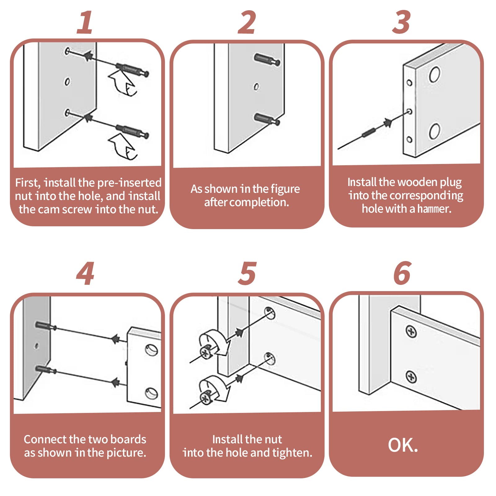 Jiozermi 36 Sets 3-in-1 Furniture Connecting Kit, M6 x 35mm Cam Screw Dowel Screws, 15mm Cam Fitting Cam Lock Nuts, with Pre-Inserted Nuts for Cabinet Drawer Wardrobe