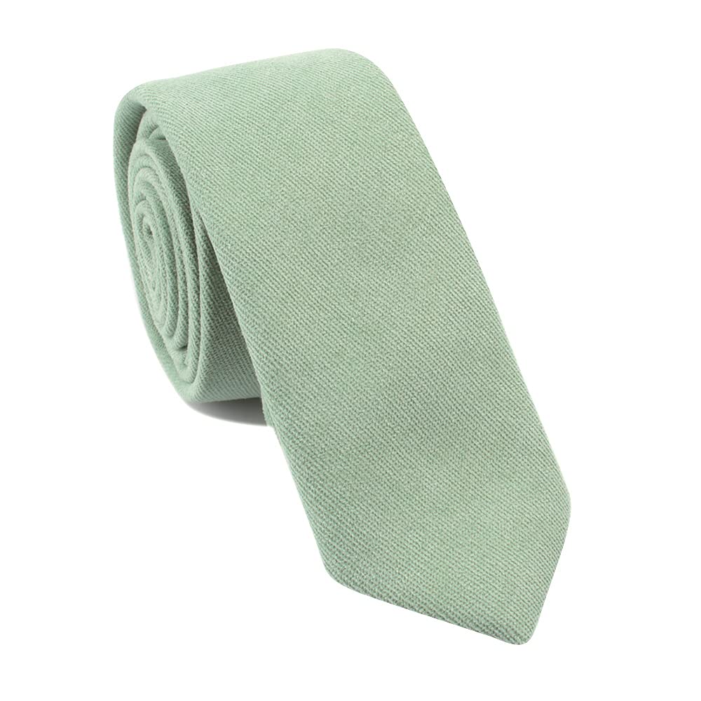 Men Skinny Sage Green Ties Cotton Timeless Narrow Width Best Wedding Neckties for Grooms