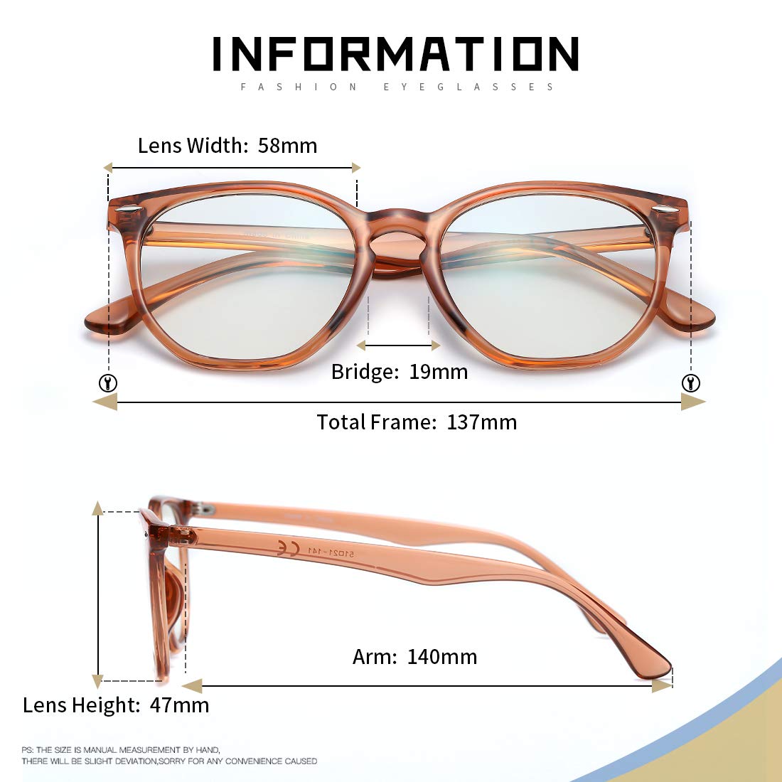 kimorn Blue Light Blocking Glasses Square Cateye Eyewear Blue Ray Computer Game K0787 (Transparent Brown Frame/Blue Light Blocking Lens)