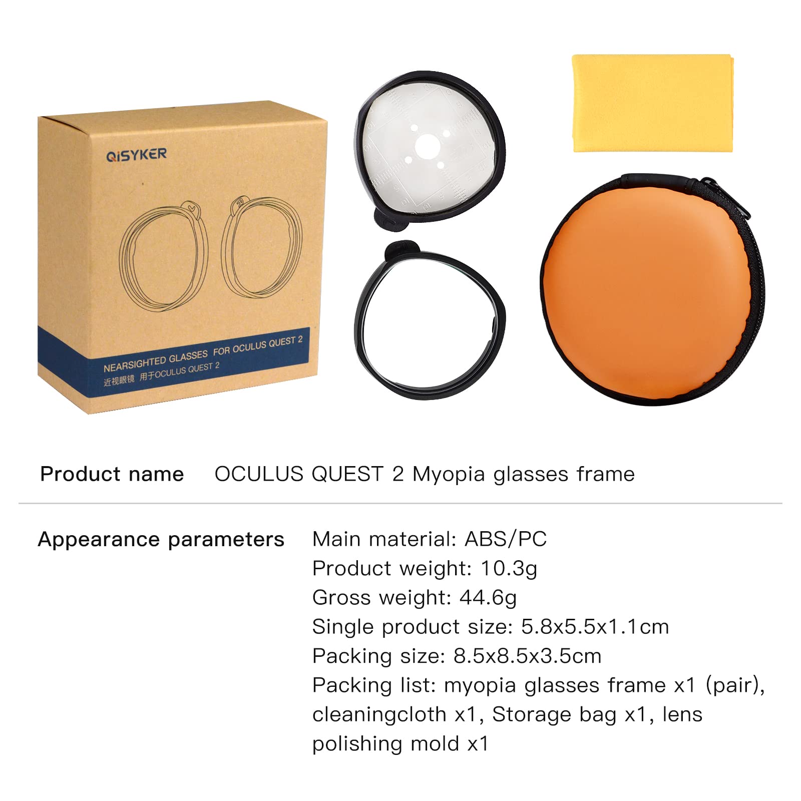 Oculus Quest 2 Myopia Glass Frame (1 Set), Eyes Protective Glasses Accessories Set for Quest 2,Easy to Install(with Lens Polishing Mold)