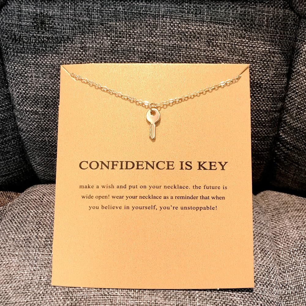 LANG XUAN Friendship Gold Key Necklace Good Luck Elephant Pendant Chain Necklace with Message Card Gift Card