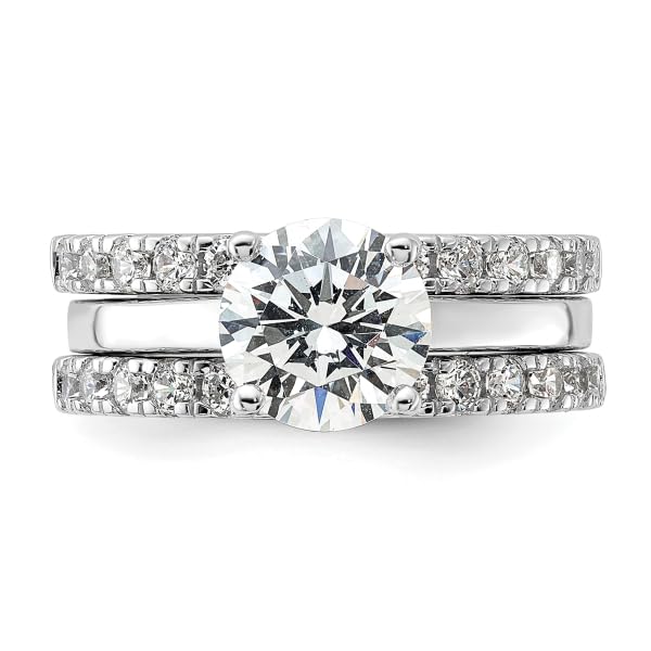 IceCarats 925 Sterling Silver 8mm Cubic Zirconia CZ Solitaire 2 Bands Set