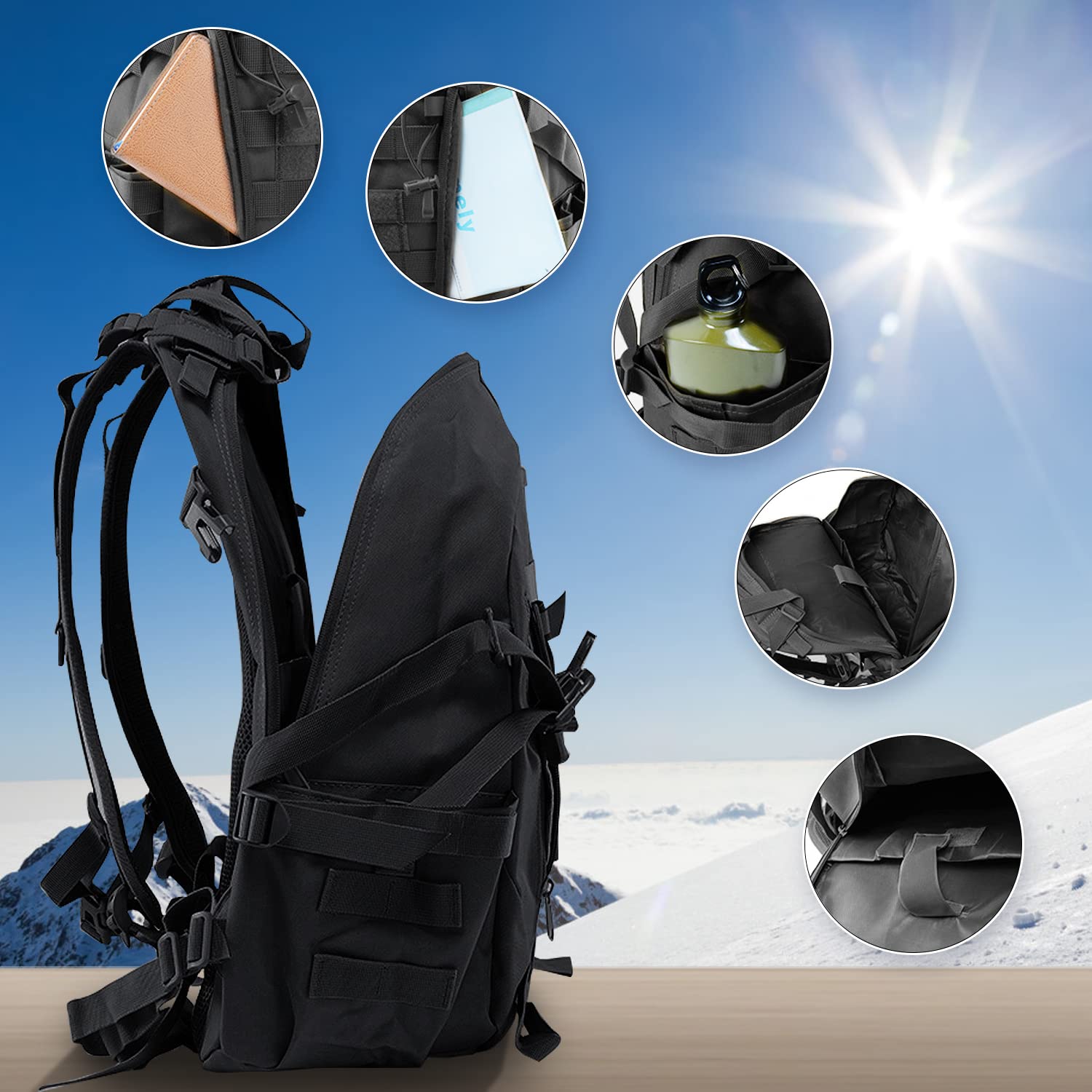 Jueachy Tactical Backpack for Men Hunting Backpack EDC Rucksack Military Hiking Camping Daypack with USA Flag Patch