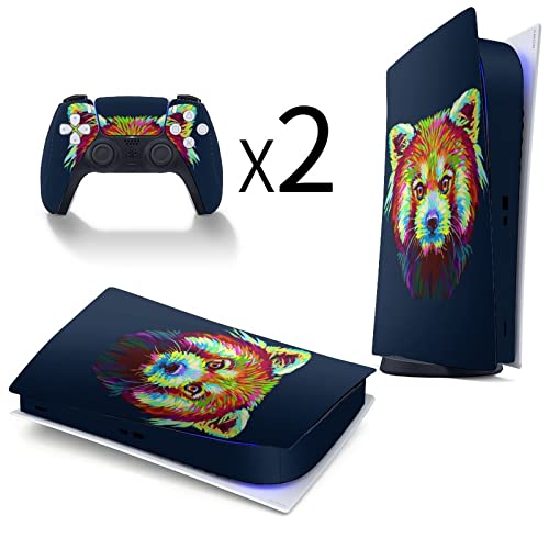 Red Panda Graphic Color Portrait Full Protective Skin Cover Design Wrap Decal Sticker Compatible with PS5 Digital Edition Console and Controller