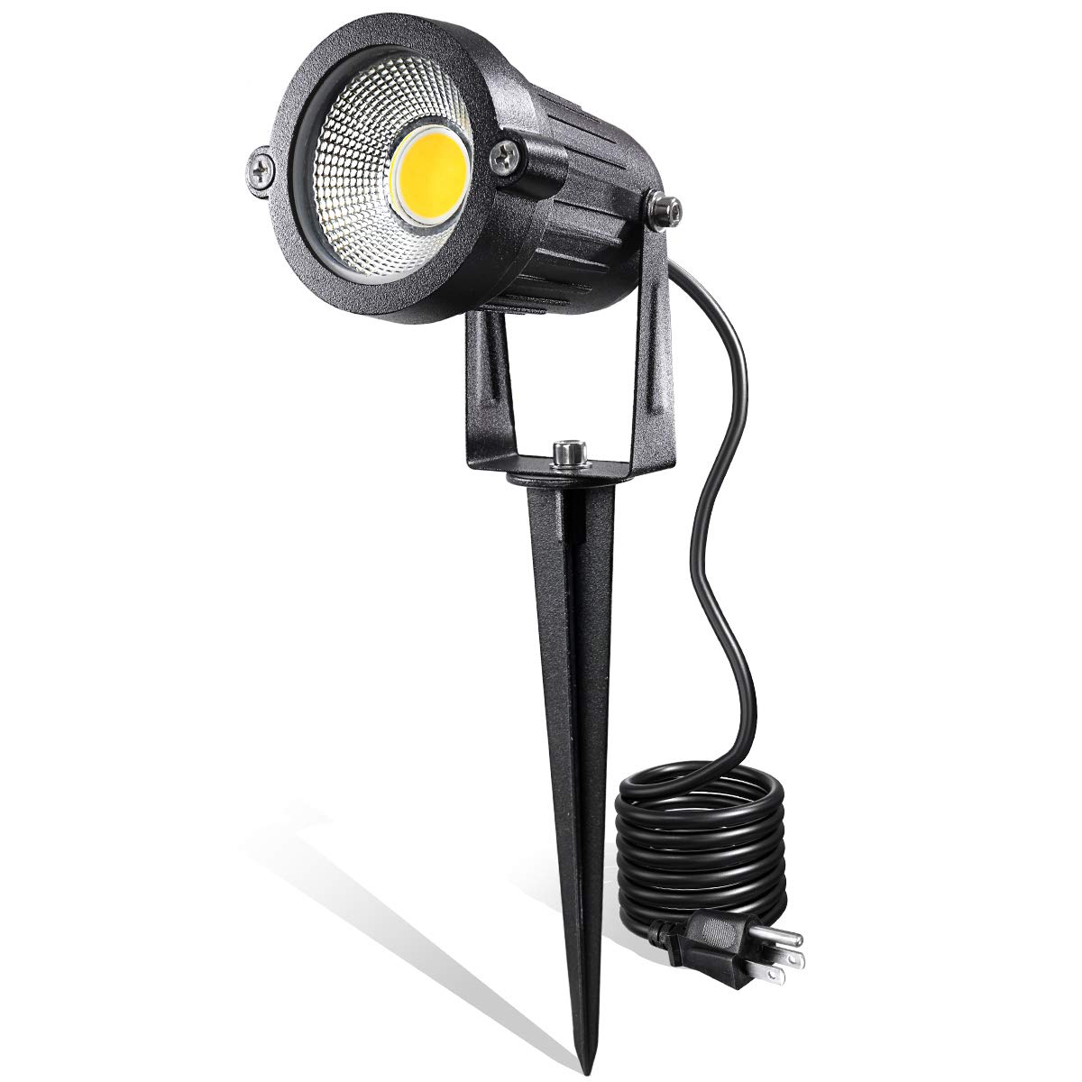 LEACOCO LED Landscape Lights,5W 120V AC Outdoor Pathway Garden Yard Spotlight,IP65 Waterproof Garden Flood Light,Outdoor Spotlight with Stake,UL Cord 5-ft with Plug (Pack of 1, Warm White)