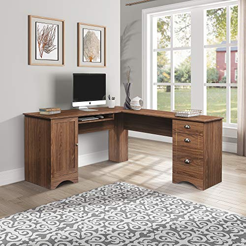Large 66’’ L Shaped Desk Corner Computer Desk PC Table Home Office Writing Gaming Workstation with Drawers,File Cabinet,Hidden Storage Space Shelf,Walnut,66’’L x 66’’L x23.6’’W x30.3''H
