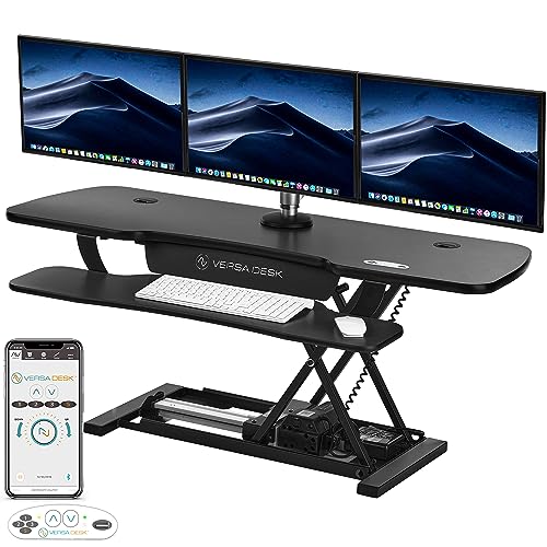 VERSADESK Elite Standing Desk Converter, 48" Wide X-Large PowerPro Elite Electric Height Adjustable Desk Riser with Programmable App Control, Hold 80 lbs, Keyboard Tray, USB Port Charger, Black