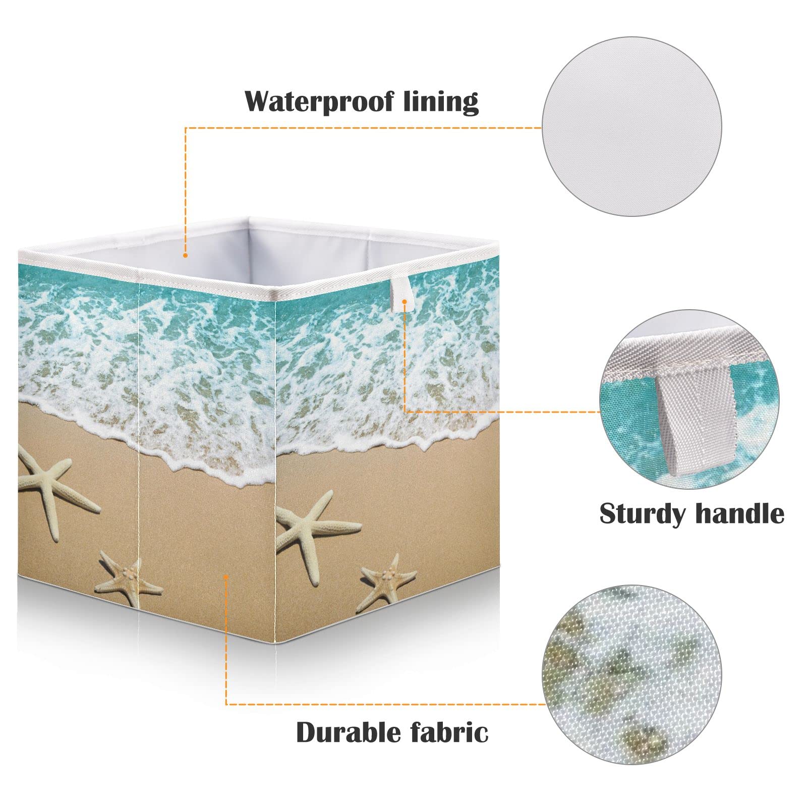 Kigai Storage Basket Summer Beach Shells Foldable Storage Bin 11 X 11 X 11 Inches Cube Storage Baskets Box for Shelves Closet Laundry Nursery Bedroom Home Decor