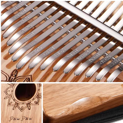 PAWPAW Kalimba 17 Keys w/hard case - C-Shape Solid Zebrawood - Carbon-rich Steel Keys - Essentials & more included (Manual + 2x easy Learn & Song E-books)…
