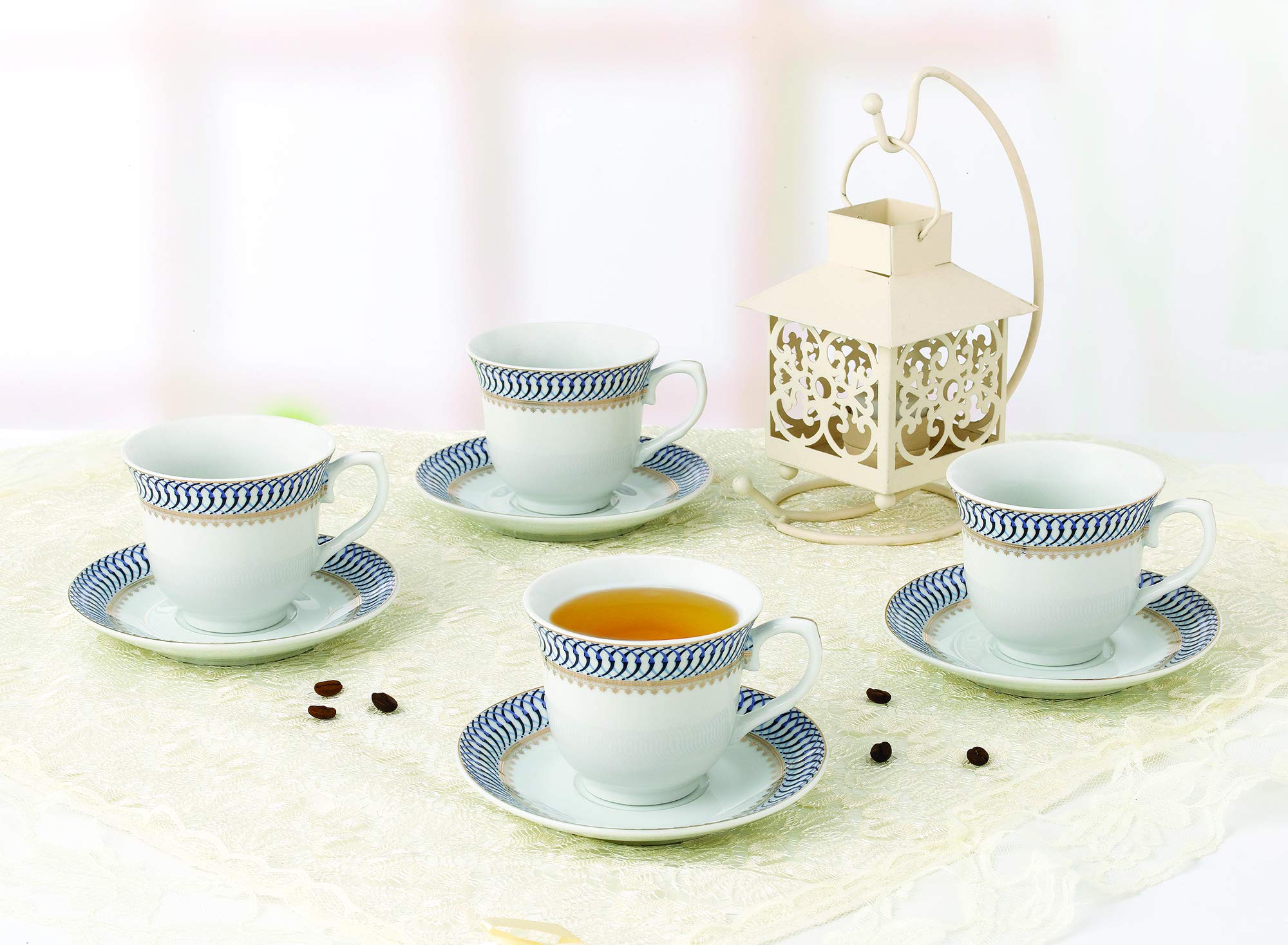 Lorren Home Trends Sapphire-4 Cups and Saucers, One Size, Blue