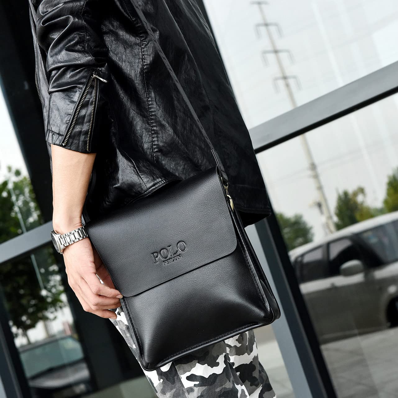 Men's Leather Messenger Bag, Man Shoulder Crossbody Classic Business Bags, Adjustable straps (Black)