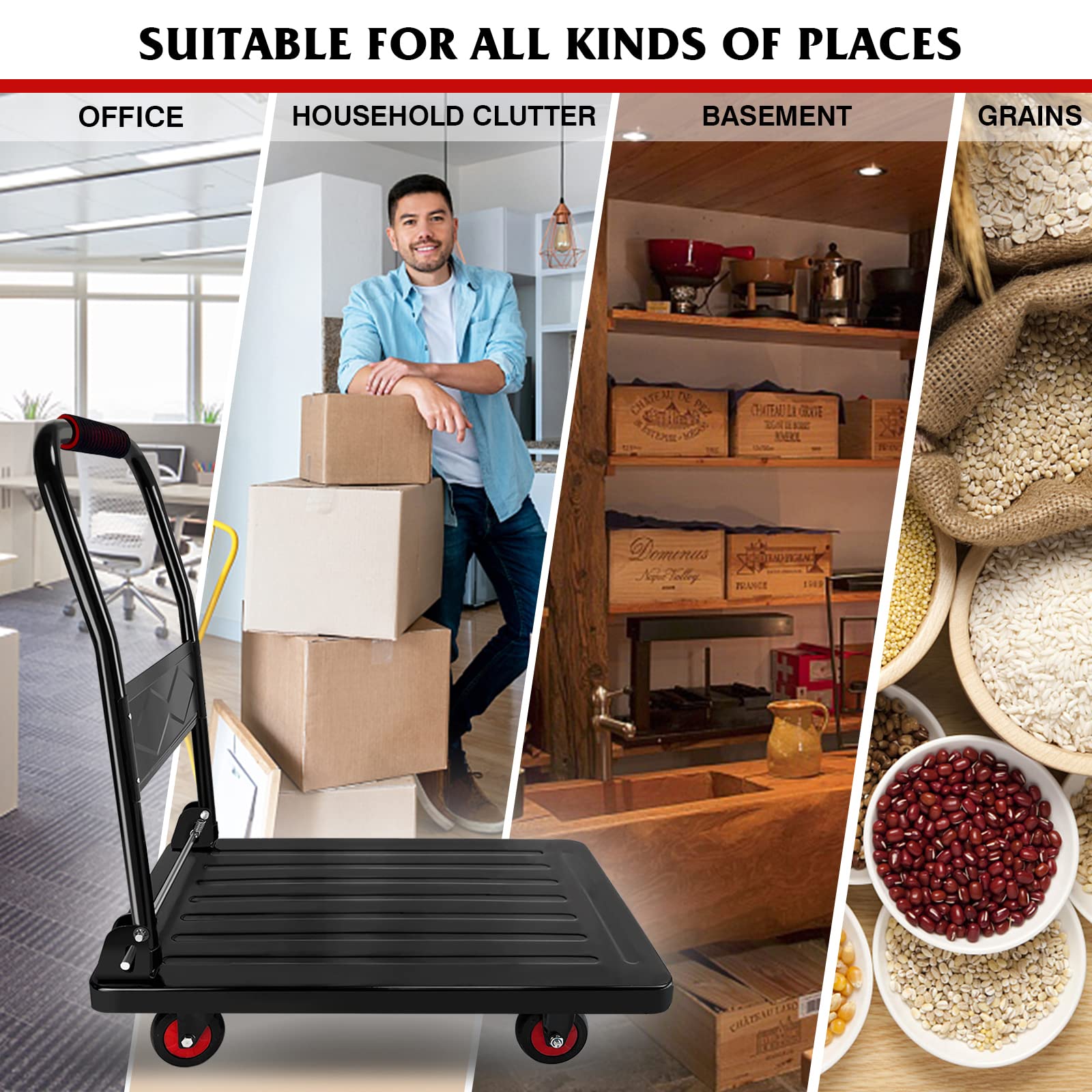 Platform Trucks Push Cart Dolly Heavy Duty with 880 LBS Capacity and Swivel Wheels 29"x19" Flatbed Hand Cart Flat Dolly Cart Easy Moving Storage for Groceries, Office, Garage, Warehouse