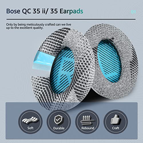 Wzsipod Cooling-Gel QuietComfort 35 / QC 35ii Replacement Ear Pads for Bose Headphones, Compatible with Bose QC45 QC35 QC25 QC2 QC15/ Around-Ear 2 AE2i AE2w/ SoundTrue & SoundLink Series (Grey Fabric)